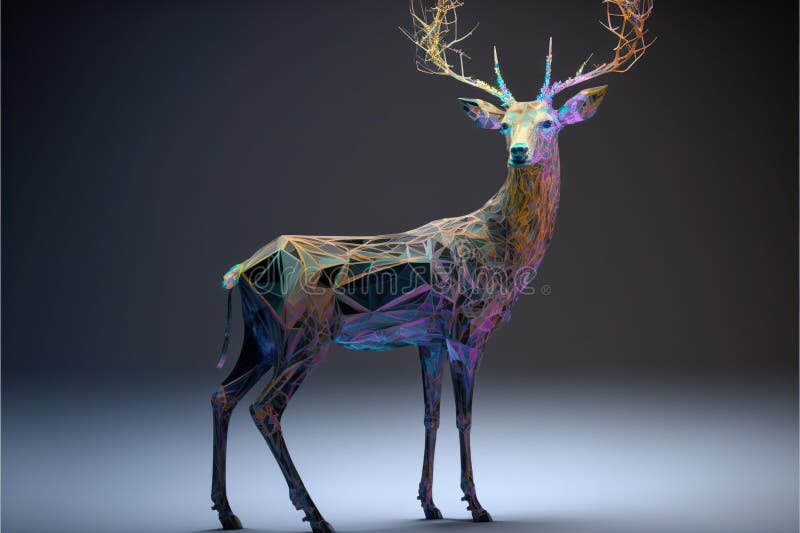Dear with Iridescent Prism Texture and Intricate Polygon Pattern Design ...