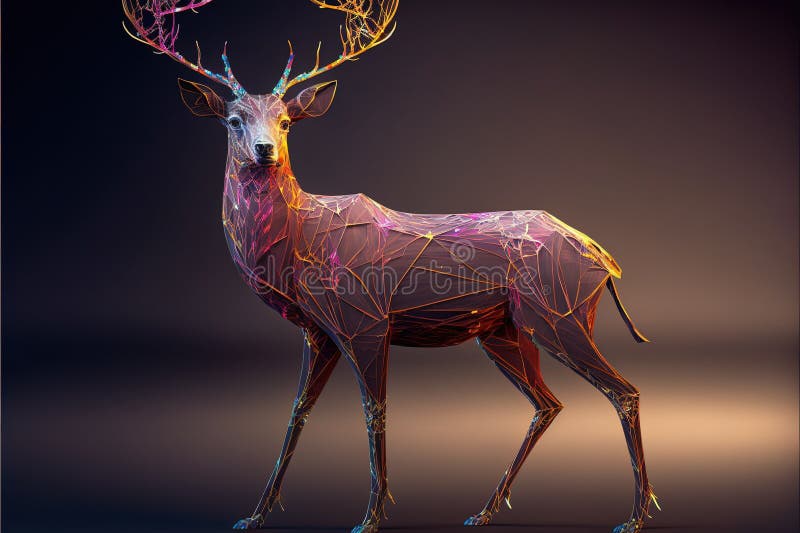 Dear with Iridescent Prism Texture and Intricate Polygon Pattern Design ...