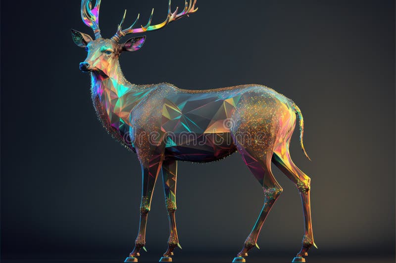 Dear with Iridescent Prism Texture and Intricate Polygon Pattern Design ...