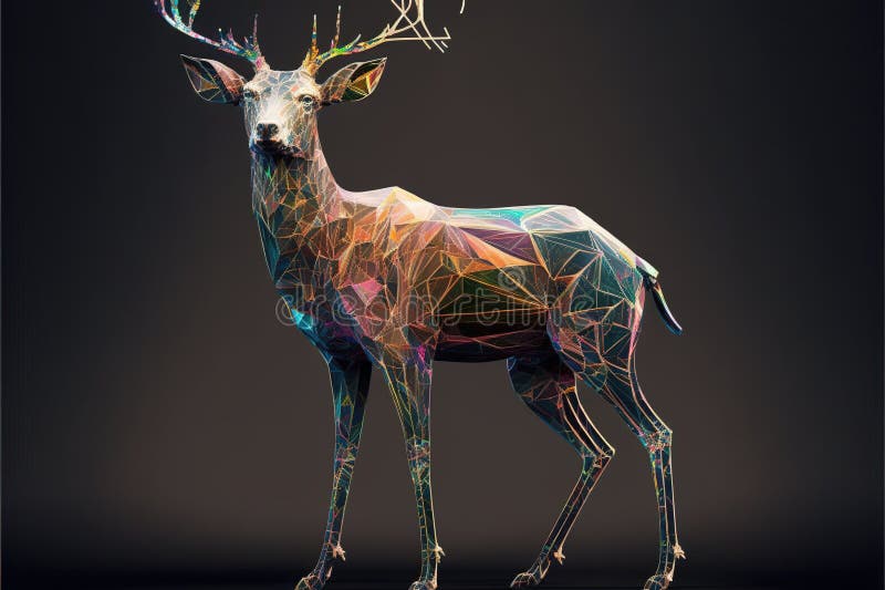 Dear with Iridescent Prism Texture and Intricate Polygon Pattern Design ...