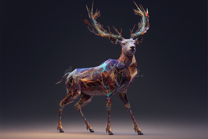 Dear with Iridescent Prism Texture and Intricate Polygon Pattern Design ...