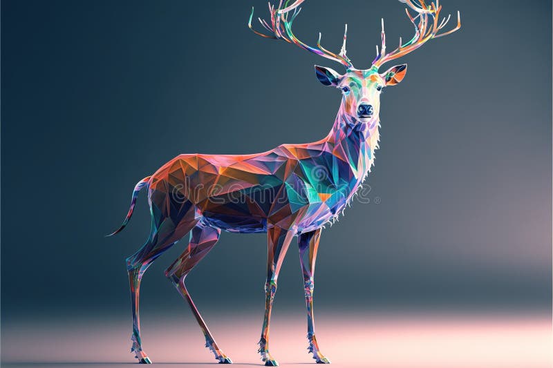 Dear with Iridescent Prism Texture and Intricate Polygon Pattern Design ...