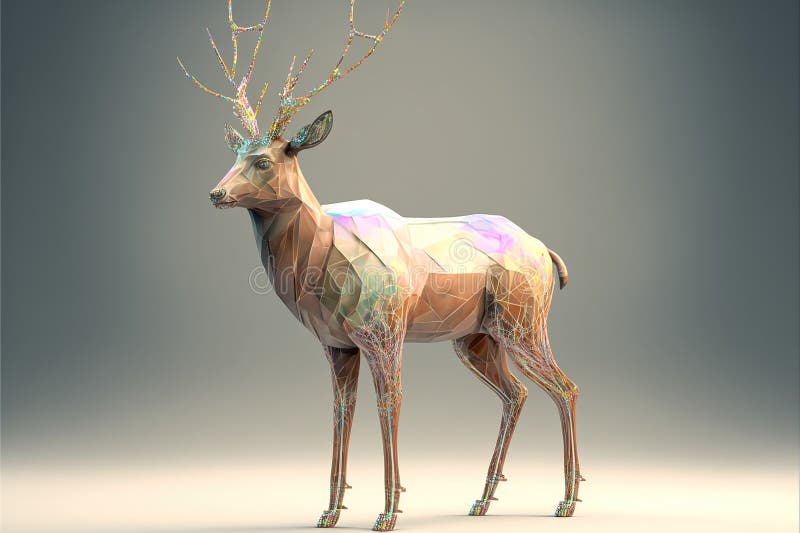 Dear with Iridescent Prism Texture and Intricate Polygon Pattern Design ...