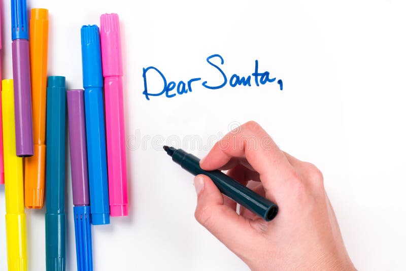 Dear Santa Sign with a Hand on a White Paper with Different Colored ...