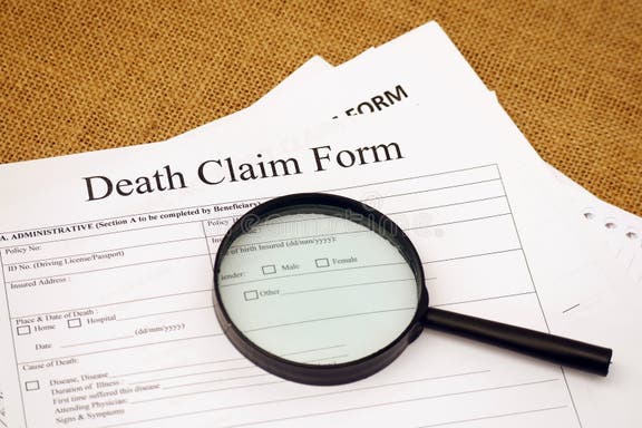 Death Claim Form with Magnifying Glass Stock Photo - Image of ...
