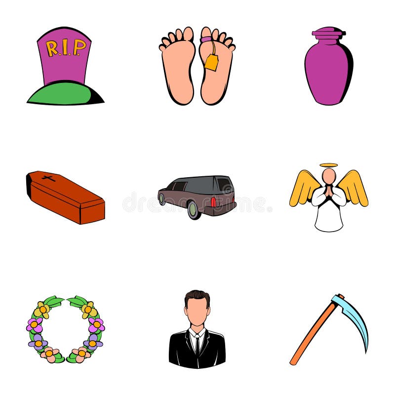 Death Icons Set, Cartoon Style Stock Vector - Illustration of cemetery ...