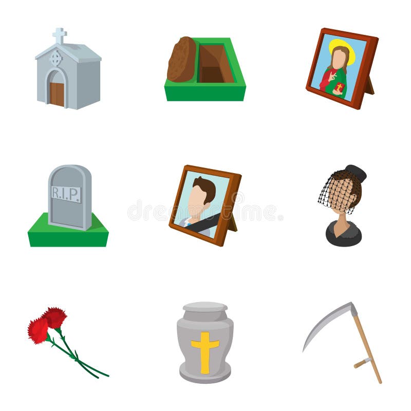 Death Icons Set, Cartoon Style Stock Illustration - Illustration of ...
