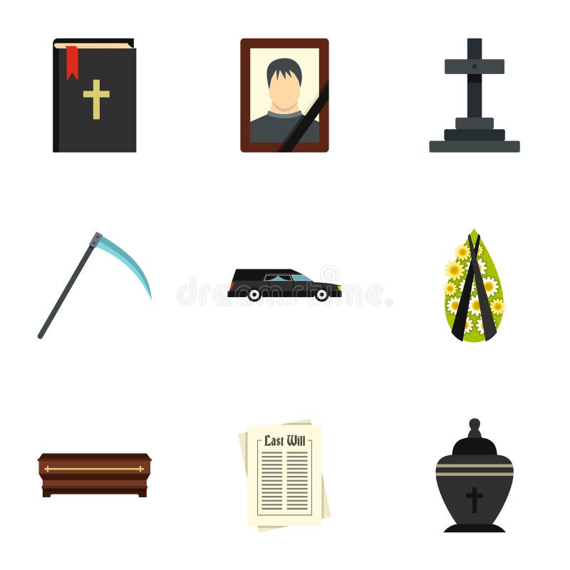 Death Icons Set, Flat Style Stock Vector - Illustration of cemetery ...