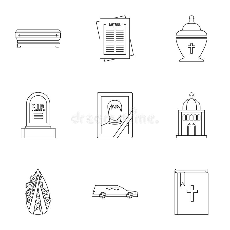 Death of Person Icons Set, Outline Style Stock Vector - Illustration of ...