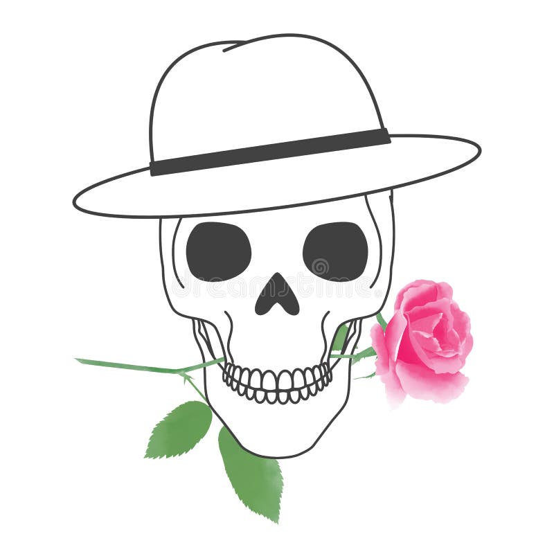 Death man and pink rose stock illustration. Illustration of skull ...