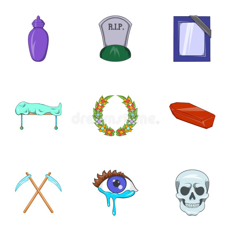 Death of Person Icons Set, Cartoon Style Stock Vector - Illustration of ...