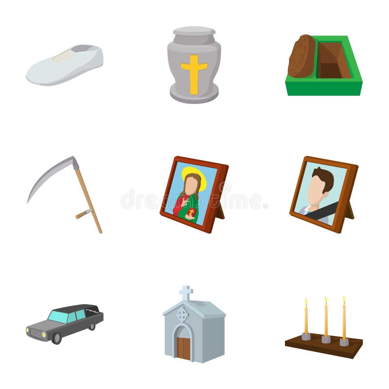 Death of Person Icons Set, Cartoon Style Stock Vector - Illustration of ...
