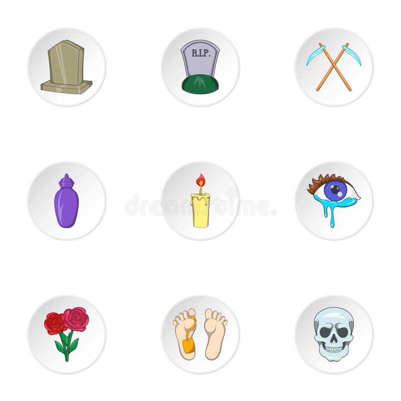 Death of Person Icons Set, Cartoon Style Stock Vector - Illustration of ...