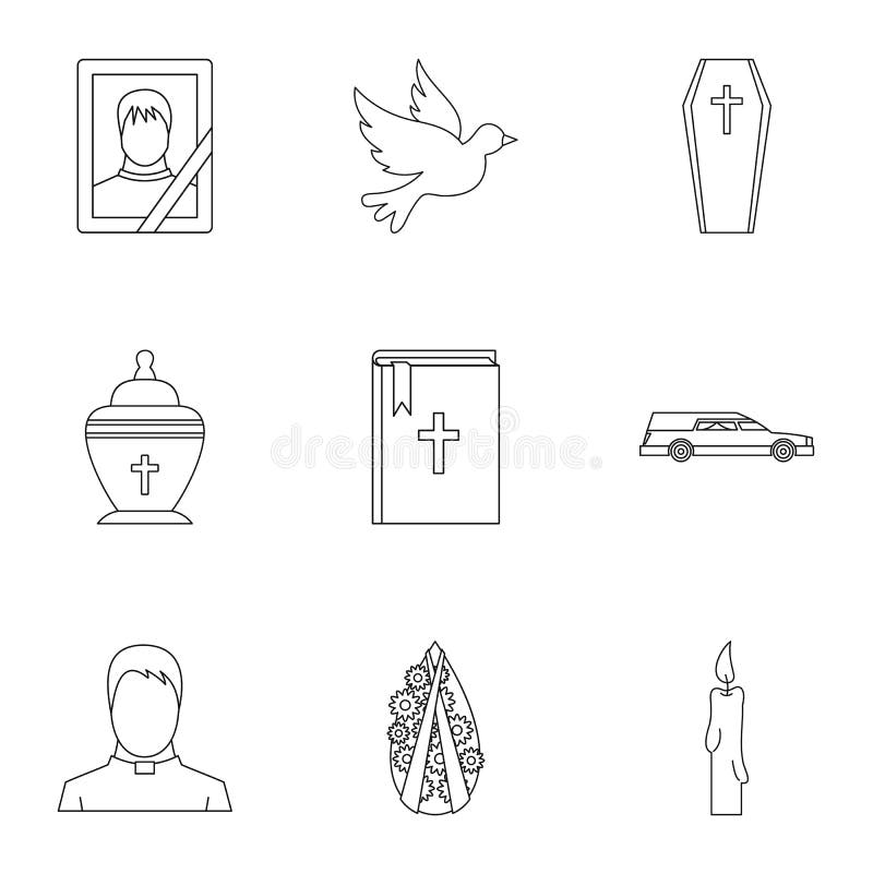 Death of Person Icons Set, Outline Style Stock Vector - Illustration of ...