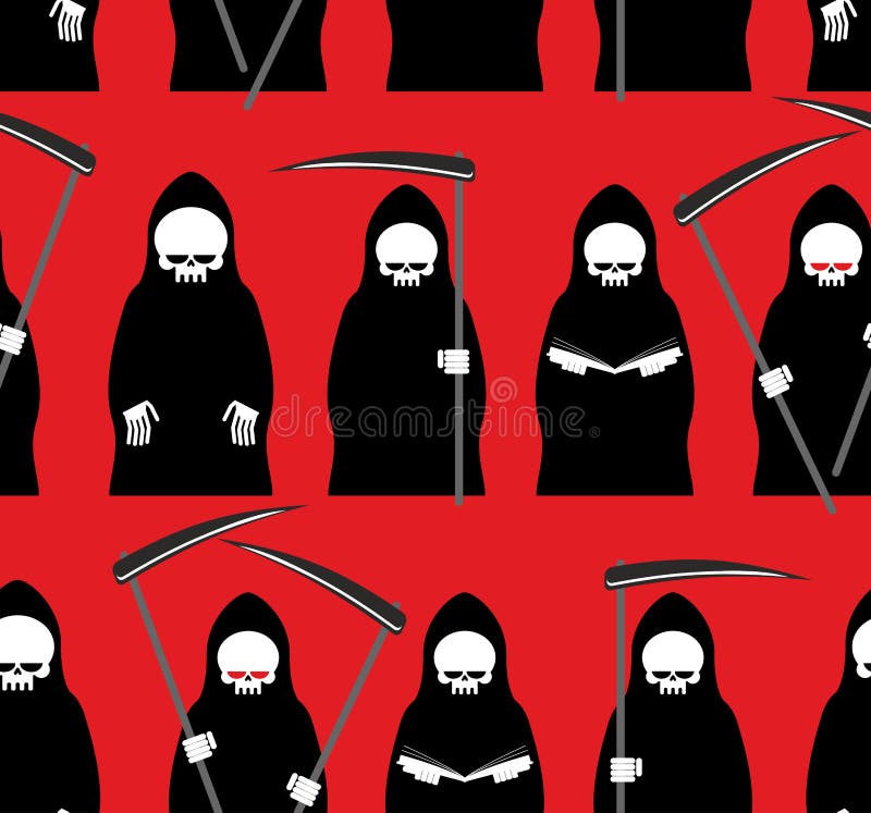 Death Seamless Pattern. Grim Reaper Red Background Stock Vector ...