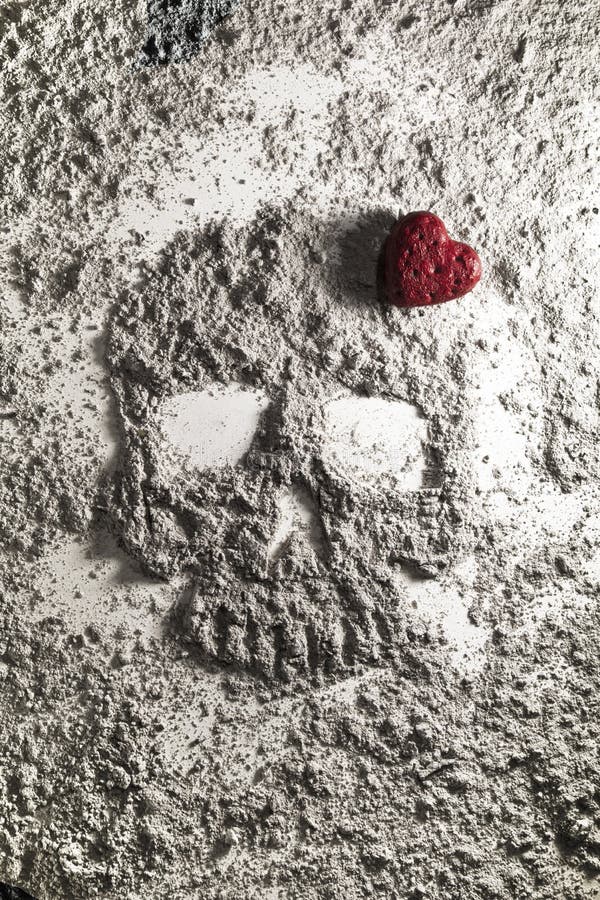 Death Skull with Red Love Heart Made of Ash Stock Image - Image of ...