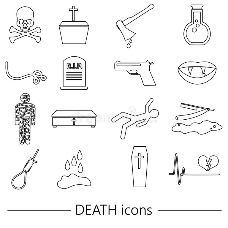 Death Theme Set of Vector Black Simple Outline Icons Eps10 Stock Vector ...