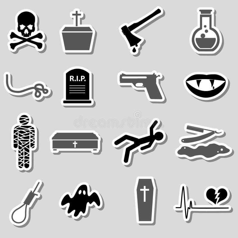Death Theme Set of Vector Black Simple Stickers Eps10 Stock Vector ...