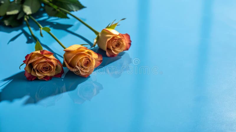 Death of Wilting Roses Casts Shadows on a Sky Blue Surface in a ...