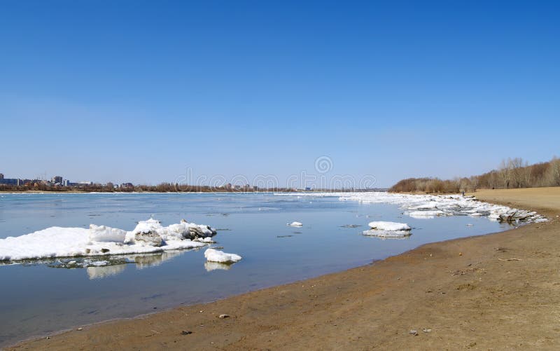 Debacle on River Irtysh Omsk Russia Stock Image - Image of inshore ...