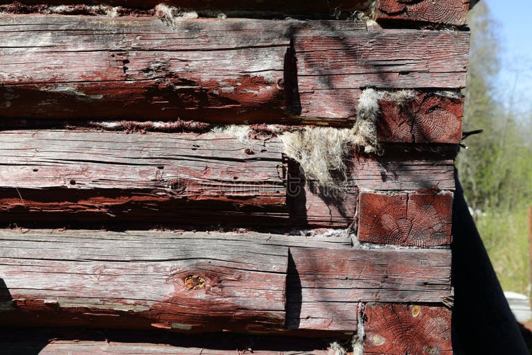 Debarked Rough Log Cabin Wall Horizontal Background or Texture, Close ...