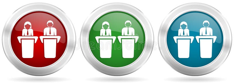 Debate, Business Presentation Vector Icon Set. Red, Blue and Green ...