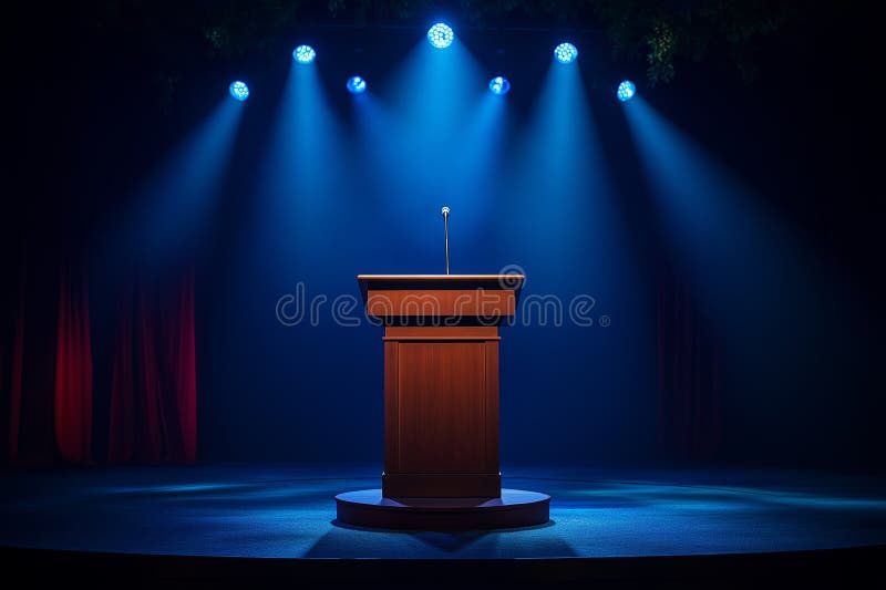 Empty Debate Stage Featuring a Podium Under Spotlights Stock Image ...