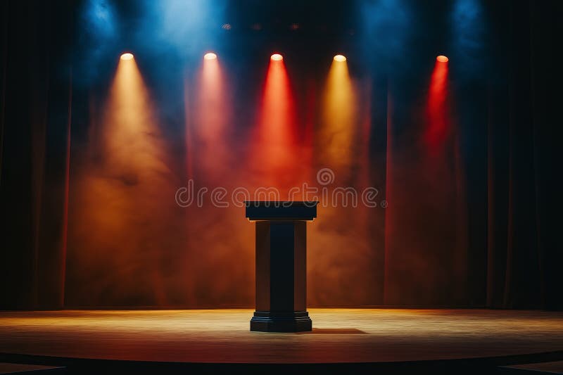 Empty Debate Stage Featuring a Podium Under Spotlights Stock Image ...
