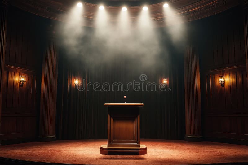 Empty Debate Stage Featuring a Podium Under Spotlights Stock Photo ...
