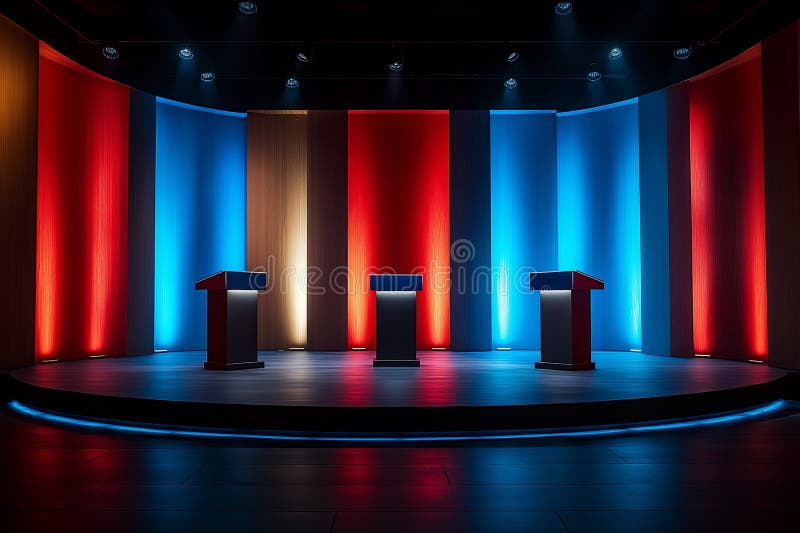 Empty Debate Stage Featuring Podiums Under Spotlights Stock Image ...