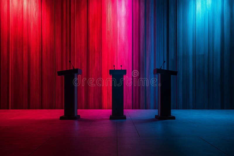 Empty Debate Stage Featuring Podiums Under Spotlights Stock Image ...