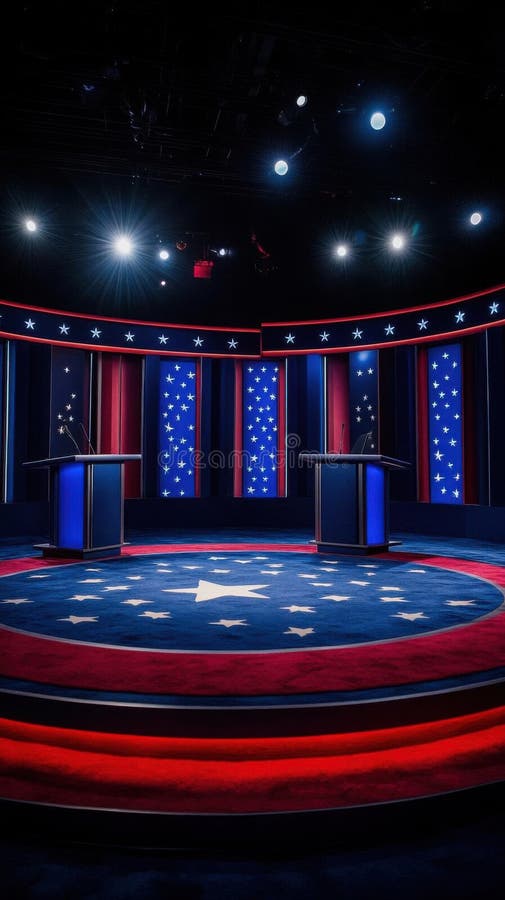Debate Stage Setup Features Podiums, Stars, and Red, White, and Blue ...