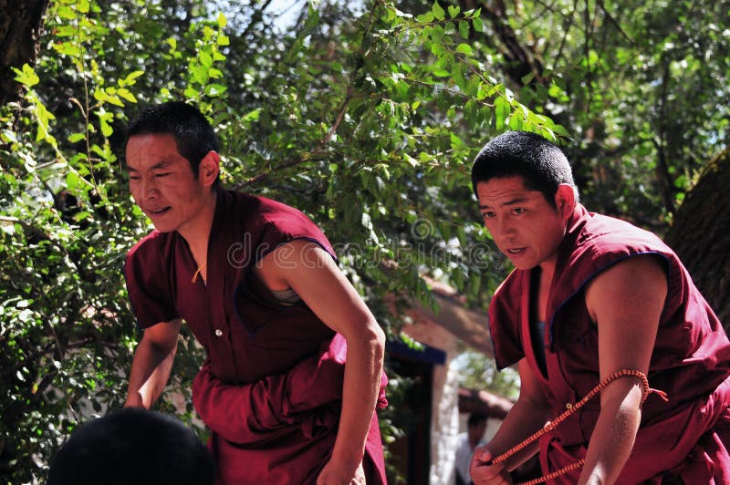 Debating monks in Tibet editorial stock photo. Image of arguing - 55903523