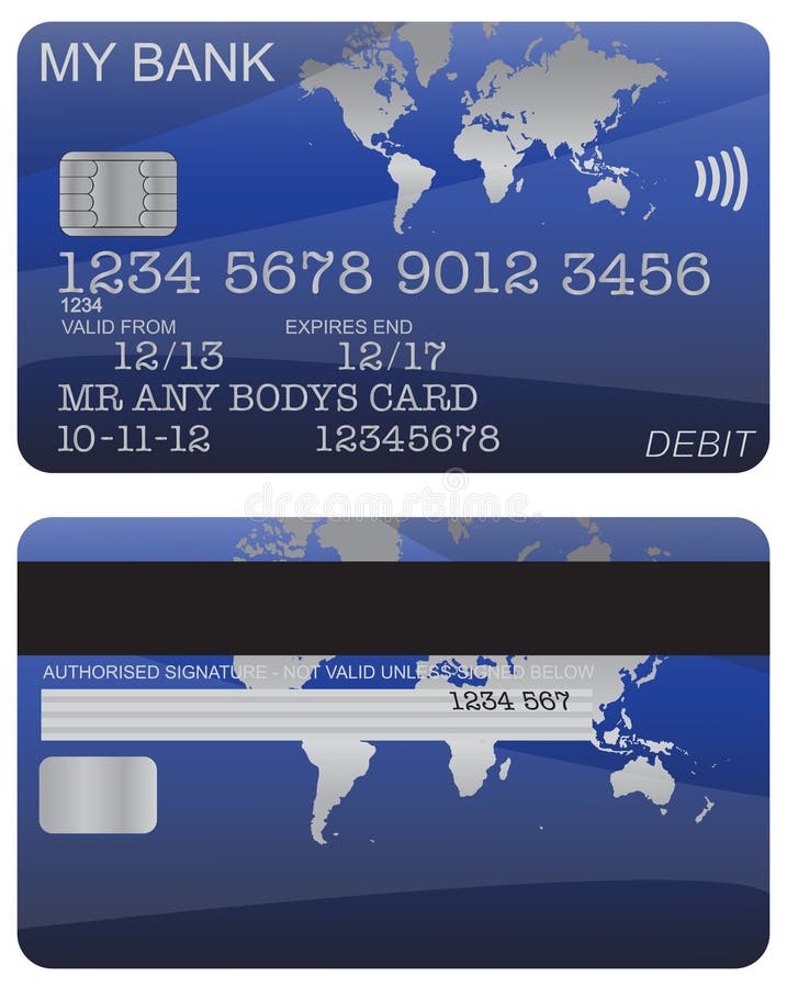 Debit Card Blue World Map stock illustration. Illustration of signature ...