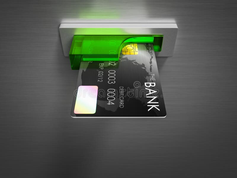 Debit card in a cash. stock illustration. Illustration of machine ...