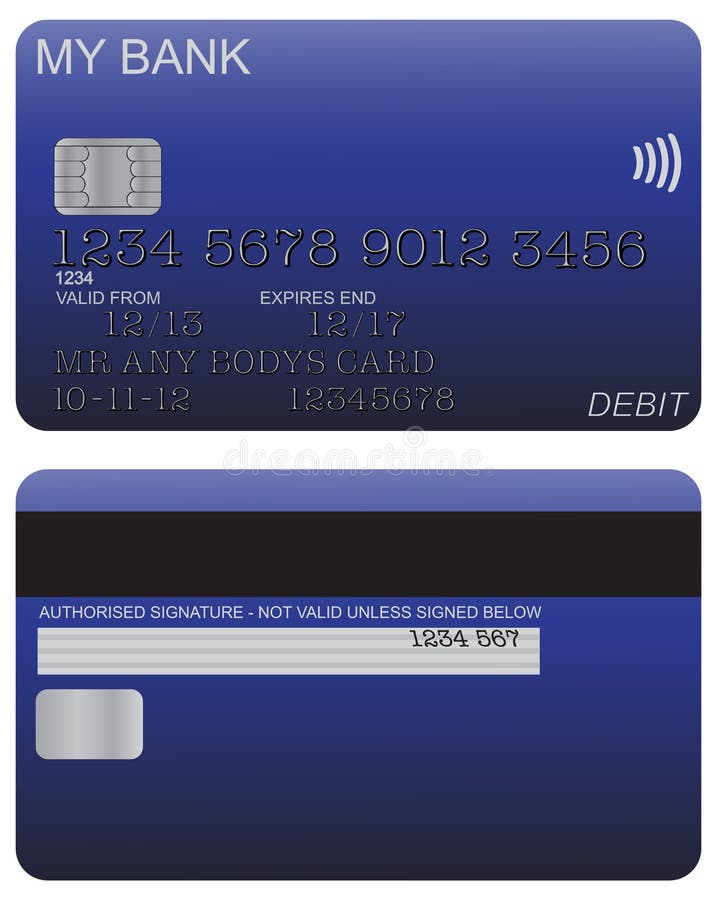 Debit Card Detail Blue stock illustration. Illustration of cash - 89775436