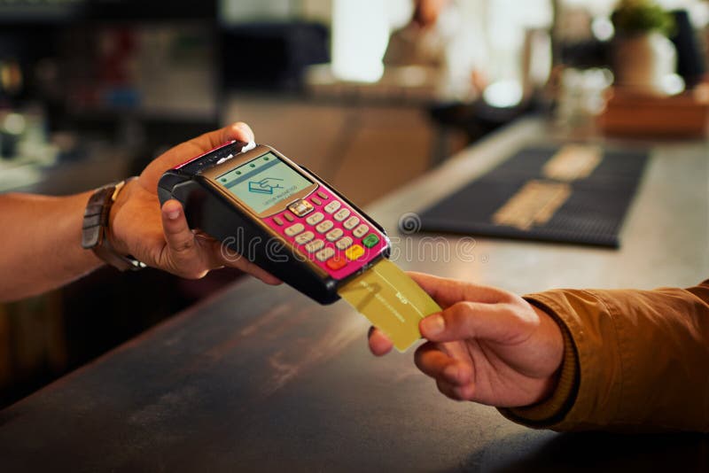 Debit Card, Point of Sale and Hands of Coffee Shop People, Cashier or ... Debit Card, Point of Sale and Hands of Coffee Shop People, Cashier or ...