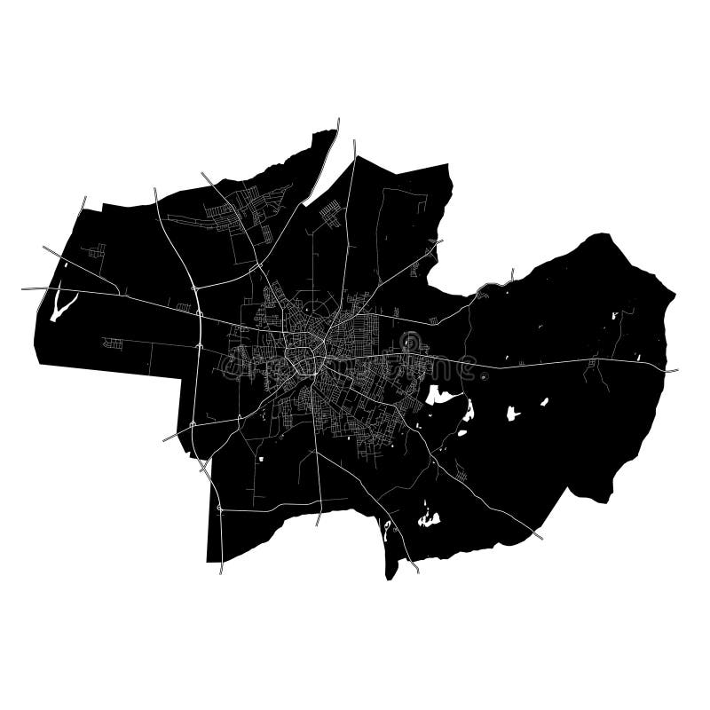 Debrecen, Hungary, Black and White High Resolution Vector Map Stock ...