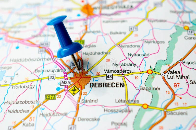 Debrecen no mapa imagem de stock. Imagem de geografia - 122917715