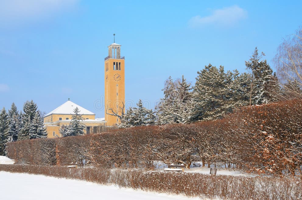 Debrecen University Library in Winter Stock Photo - Image of bushes ...