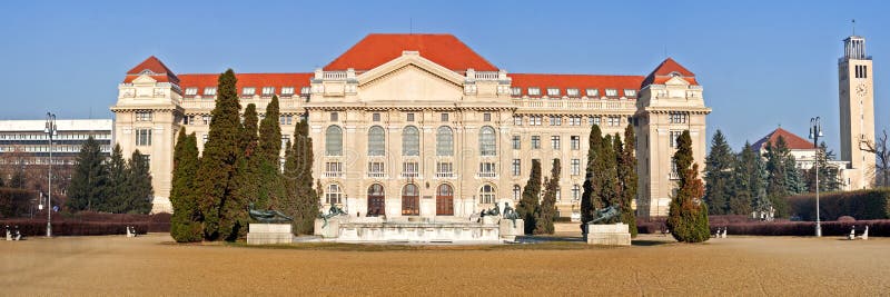 Debrecen Universty Main Facade Stock Photo - Image of panorama, statue ...