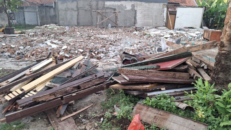 A Debris Area from a Building Demolition Filled with Piles of Wood and ...