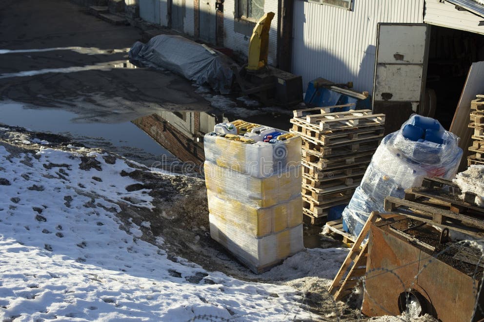 Debris Area. Manufacturing Backyard Stock Image - Image of heap ...