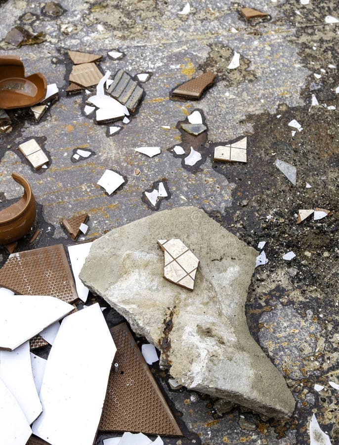 Debris of broken tiles stock image. Image of building - 318293049