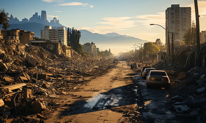 Debris-Covered Street after Demolition Stock Image - Image of rubble ...