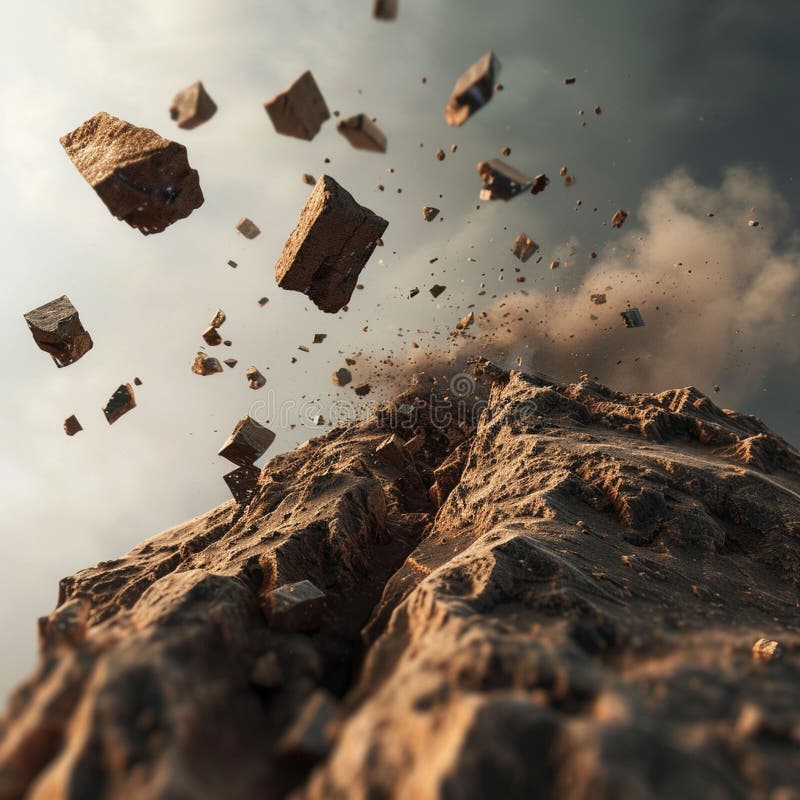 Debris Falling on a Dusty Cracked Hillside Stock Illustration ...