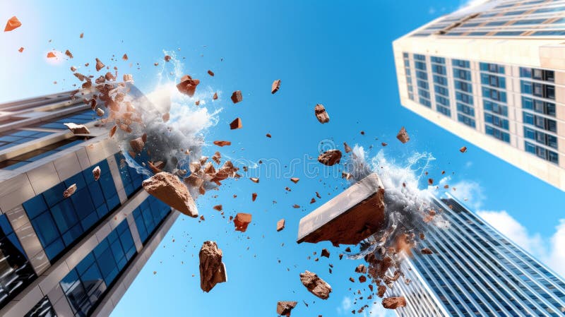 Debris Falls from the Top of a Tall Building As Demolition Work ...