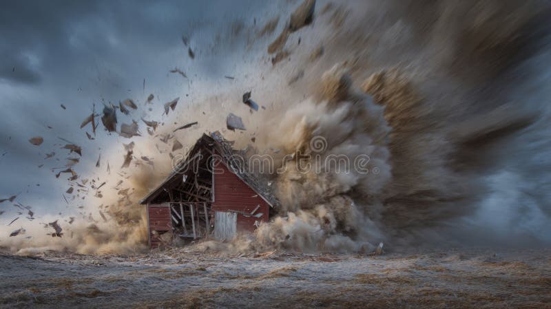 Debris Flying Upward As Tornado Hits Small Rural Barn at Close Range ...