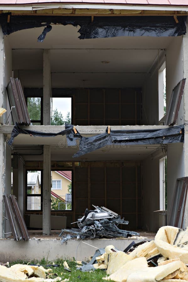 Debris in Front of Demolished House Stock Photo - Image of rubble ...