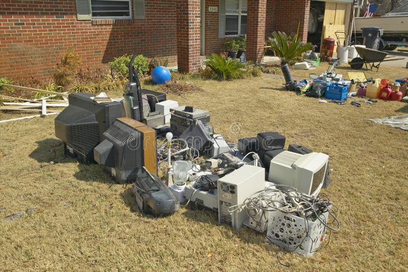 Debris in front of house editorial photography. Image of television ...